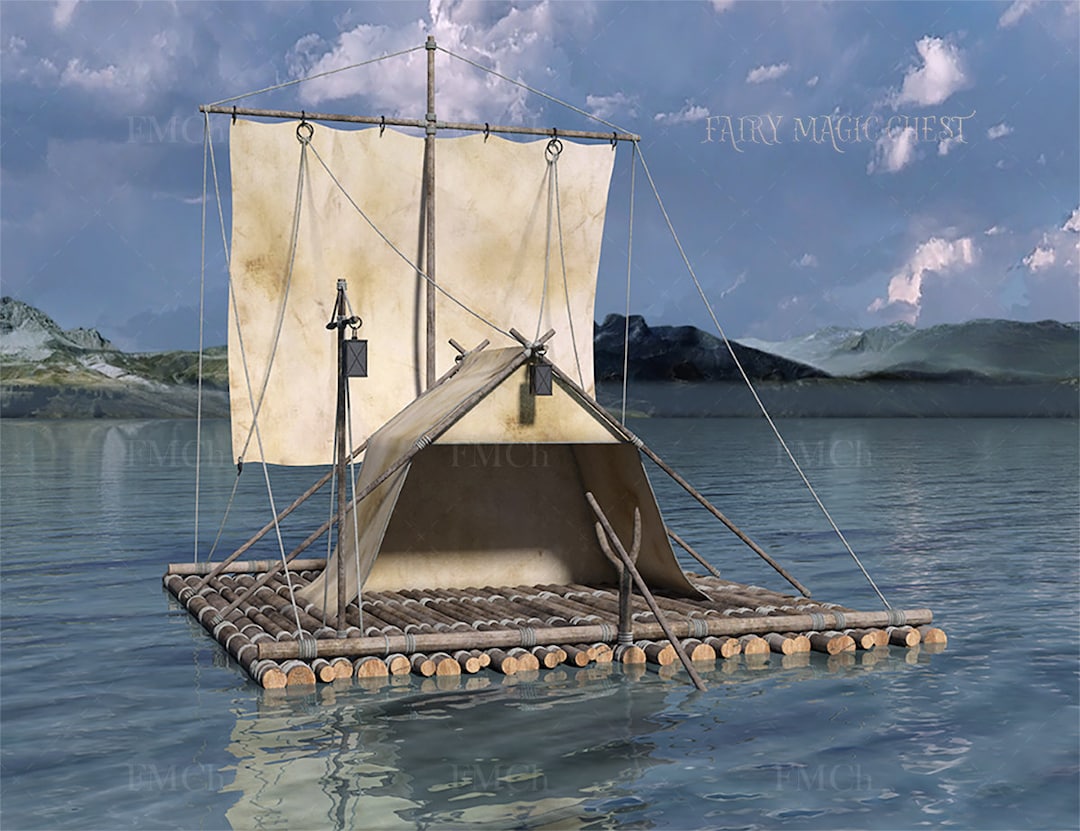 Digital Backdrop With Raft for Pirate and Adventurer, Day Scene ...