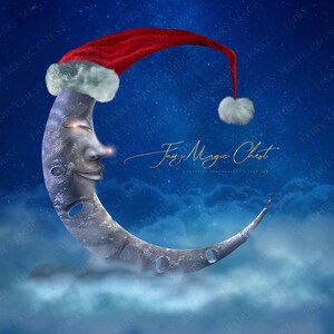 Christmas Digital Background . Crescent Moon Face With Santa - Etsy