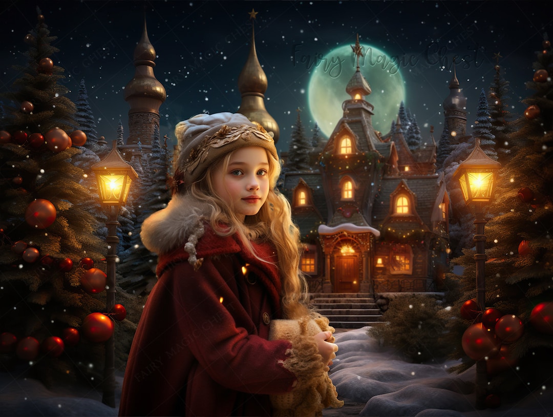Fantasy Christmas Village: Enchanting Night Digital Background for ...