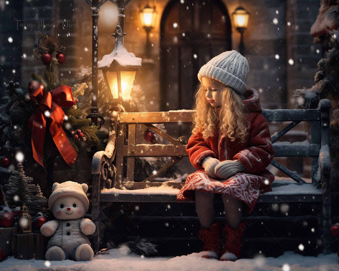 Snowy Christmas Bench Digital Background for Photography, Digital ...