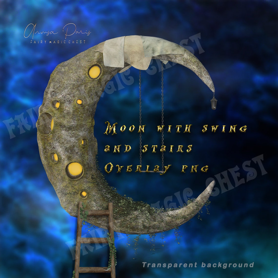 Fantasy Moon Overlay With Stairs and Swing Overlay Png on - Etsy