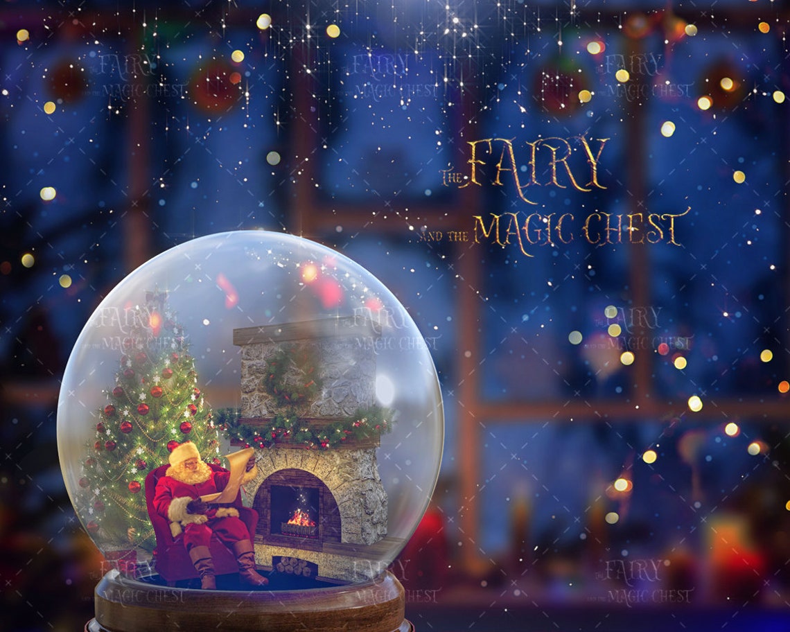 Christmas digital background / backdrop . Santa in Snow Globe | Etsy