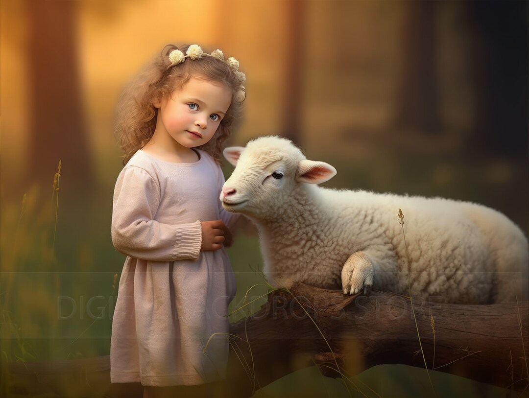 Lamb on a Log Digital Backdrop for Photography. Sheep Easter Composite. Digital Background ...