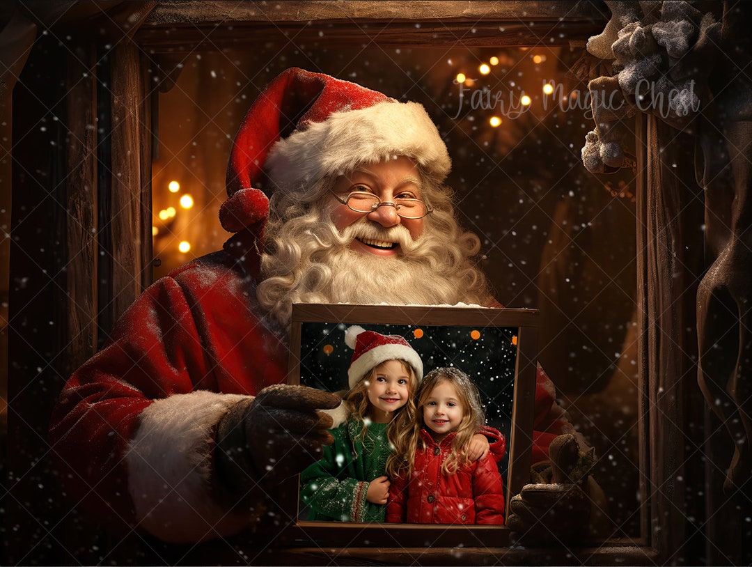 Santa With a Photo Frame Digital Background, Christmas Digital Backdrop ...