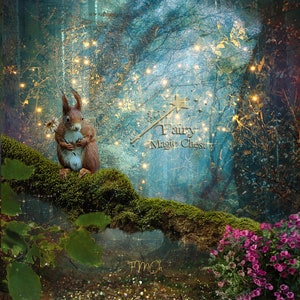 Spring Digital Background, Fairy Digital Backdrop With Squirrel on ...