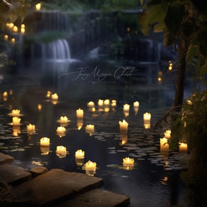 Enchanted Pond Digital Background, Floating Candles Digital Backdrop ...
