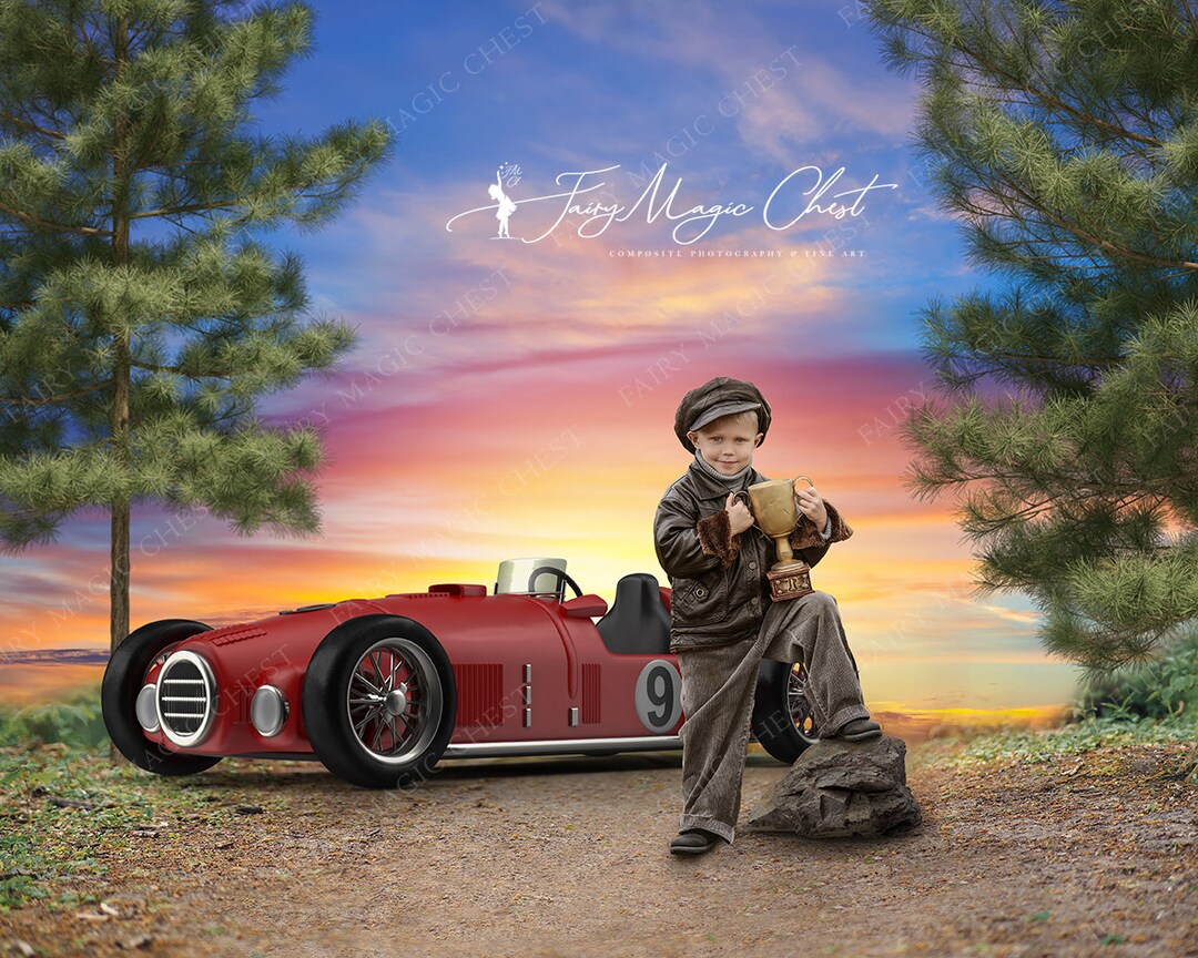 Vintage Digital Background, Retro Racing Car, Digital Backdrop for ...