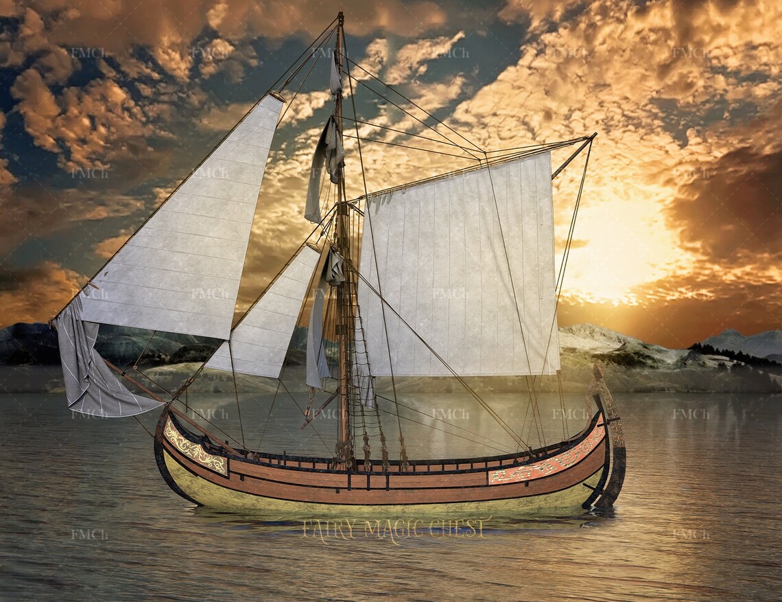 Digital Backdrop for Pirate of Viking Boat on the Sea at | Etsy