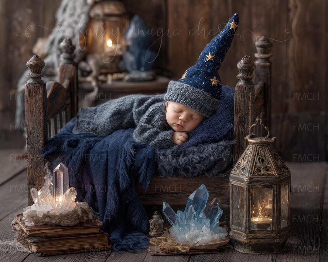 Magical Wizard Bed Backdrop, Halloween Newborn Digital Background ...
