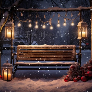 Winter Bench Charm: Christmas Digital Background for Photography ...