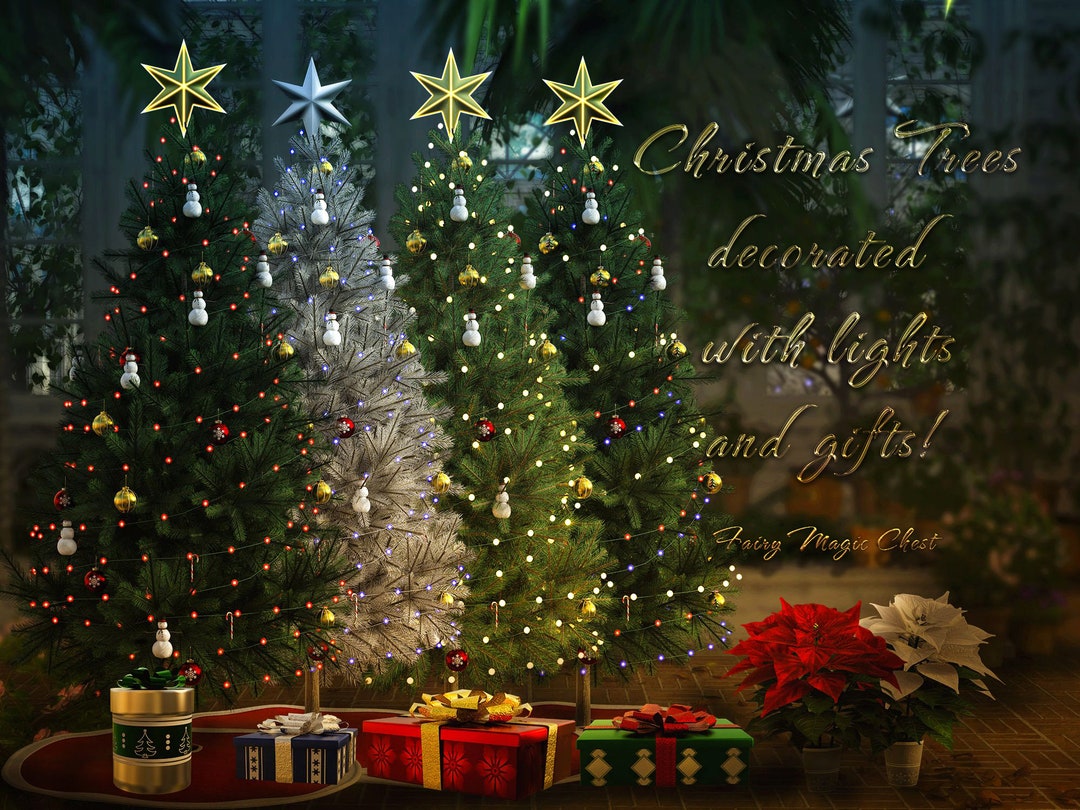 Christmas Tree Png Overlay Decorated and With Lights ! 4 Versions of ...