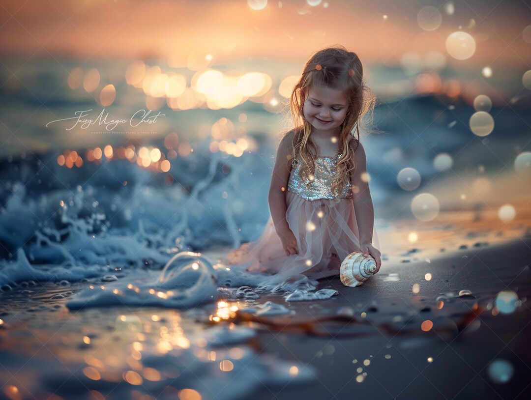 Digital Background, Radiant Beach Shore With Bokeh, Digital Backdrop ...