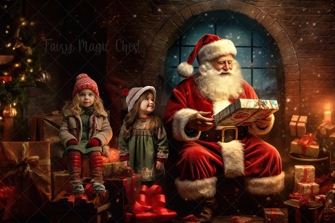 Santa's Christmas Digital Background Festive Gift Digital Backdrop for ...