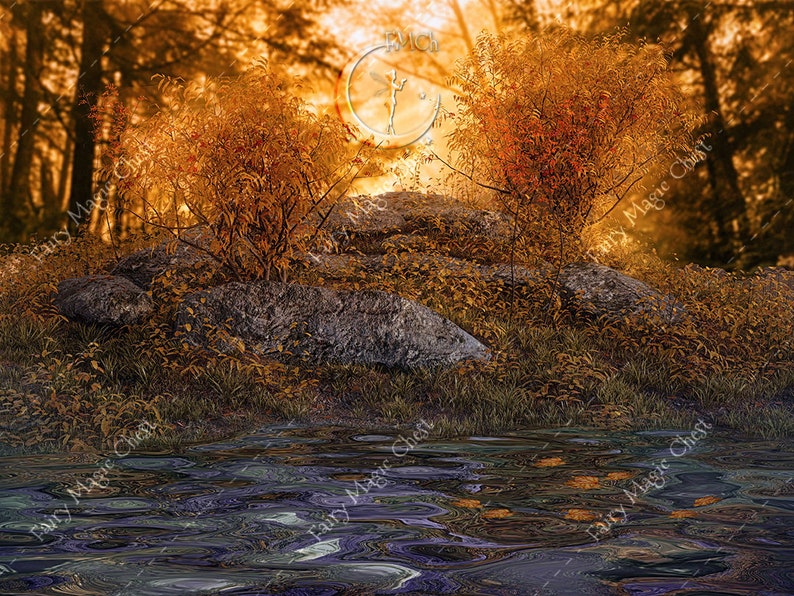 Digital Background / Backdrop Pond Autumn Scene Overlay - Etsy
