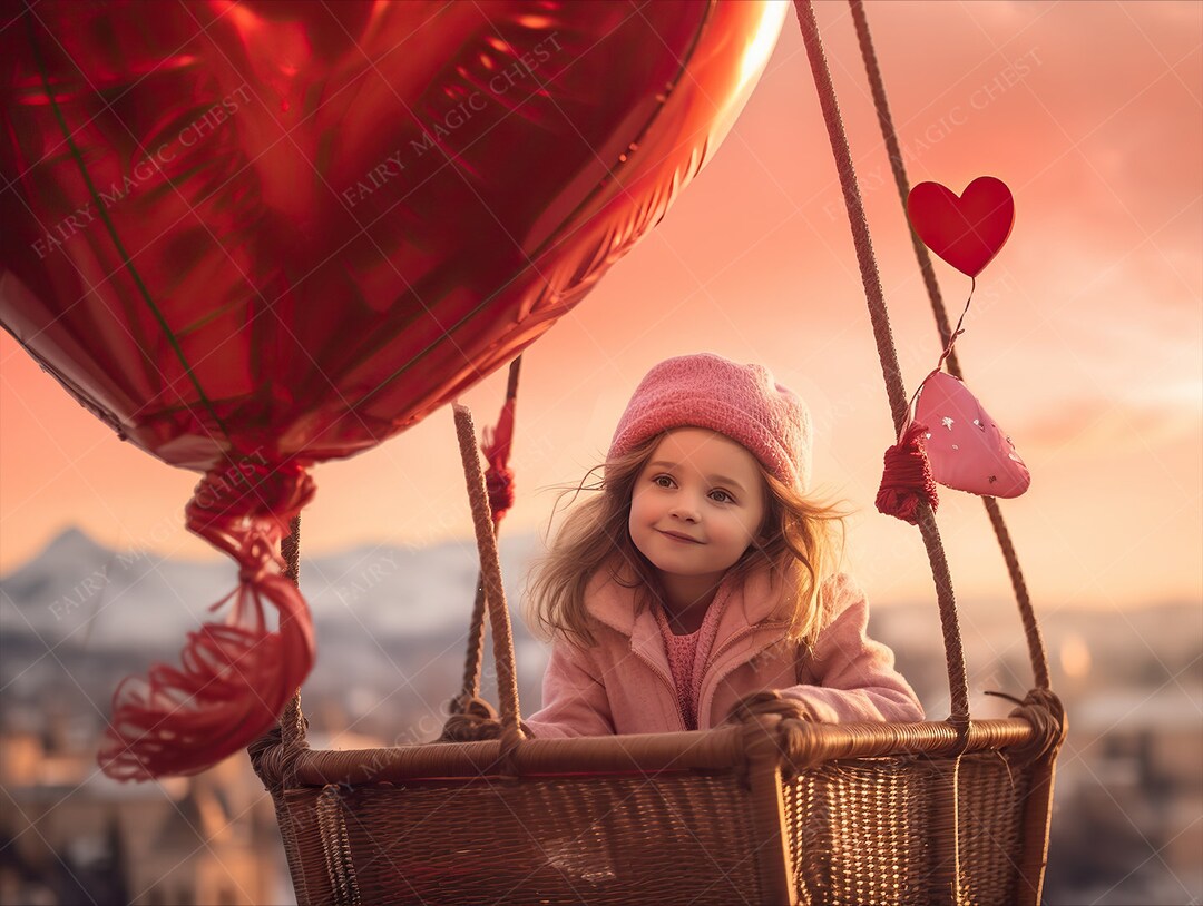 Saint Valentine Hot Air Balloon Digital Backdrop & Background". Instant ...