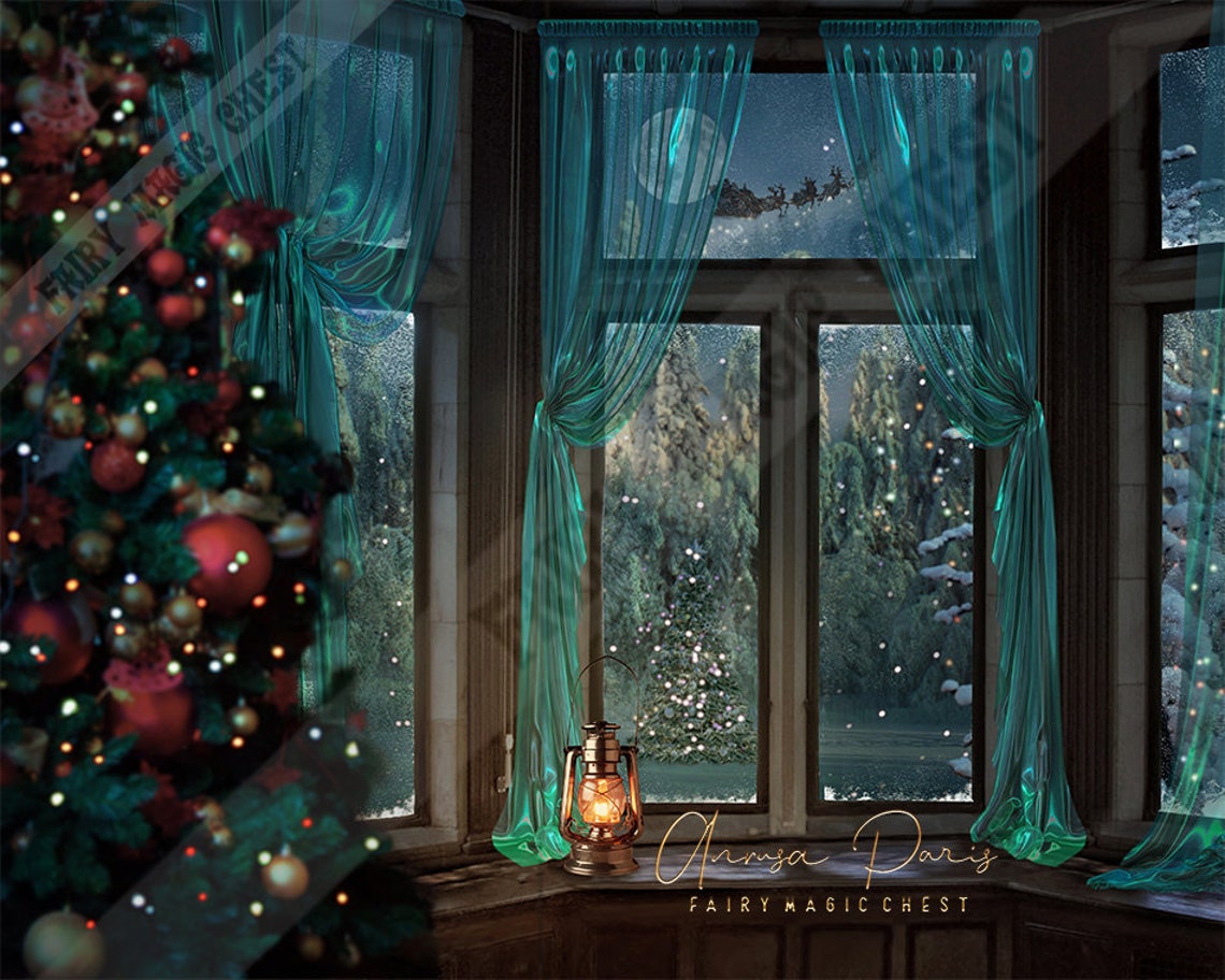 Christmas Window Digital Background / Digital Backdrop Snowy | Etsy