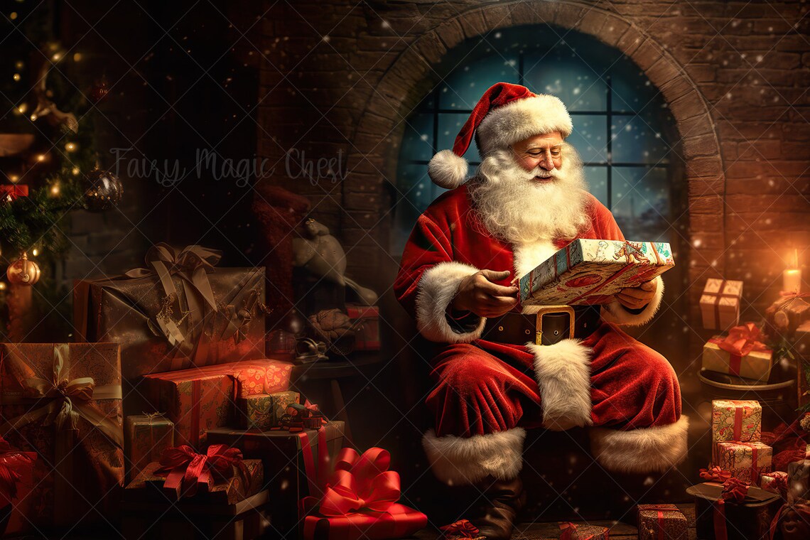 Santa's Christmas Digital Background Festive Gift Digital Backdrop for ...