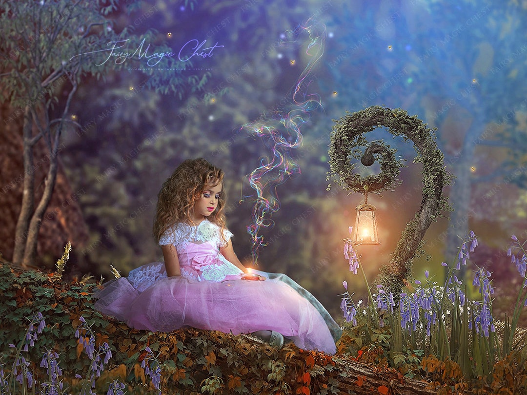 Digital Background. Fairy Forest. Scene With a Tree Log in Enchanted ...