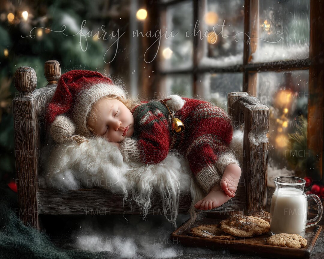 Newborn Christmas Digital Background – Baby Bed Photo Backdrop ...