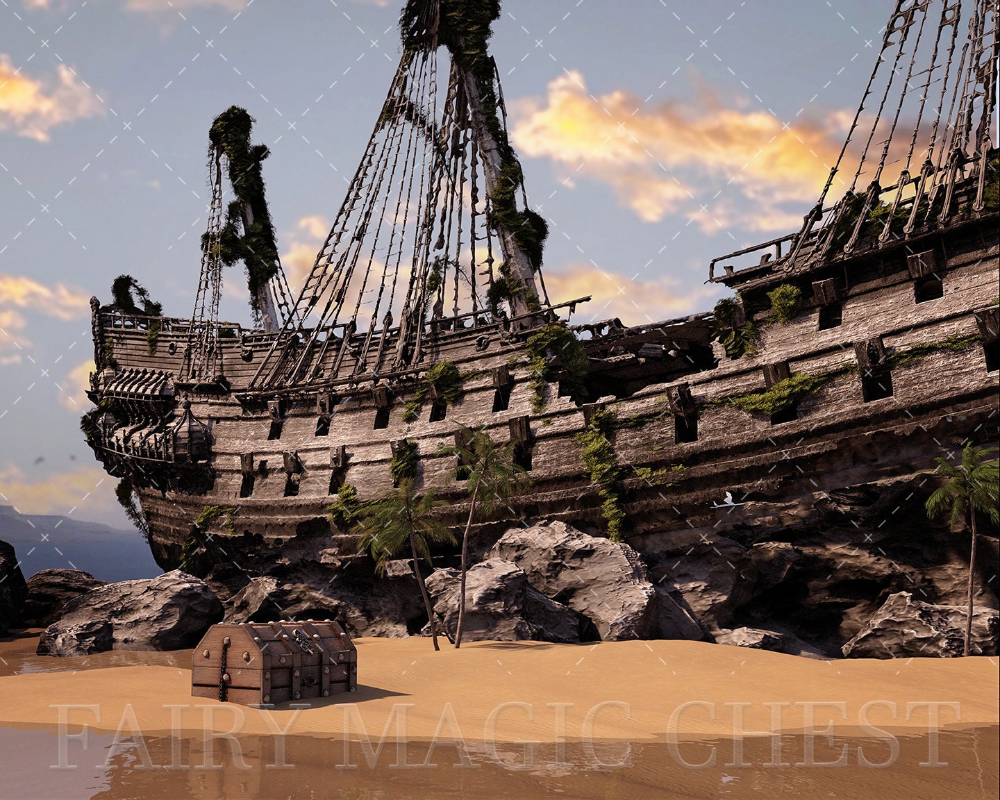 Digital Background. Pirate Ship on the Beach. Stranded Pirate - Etsy