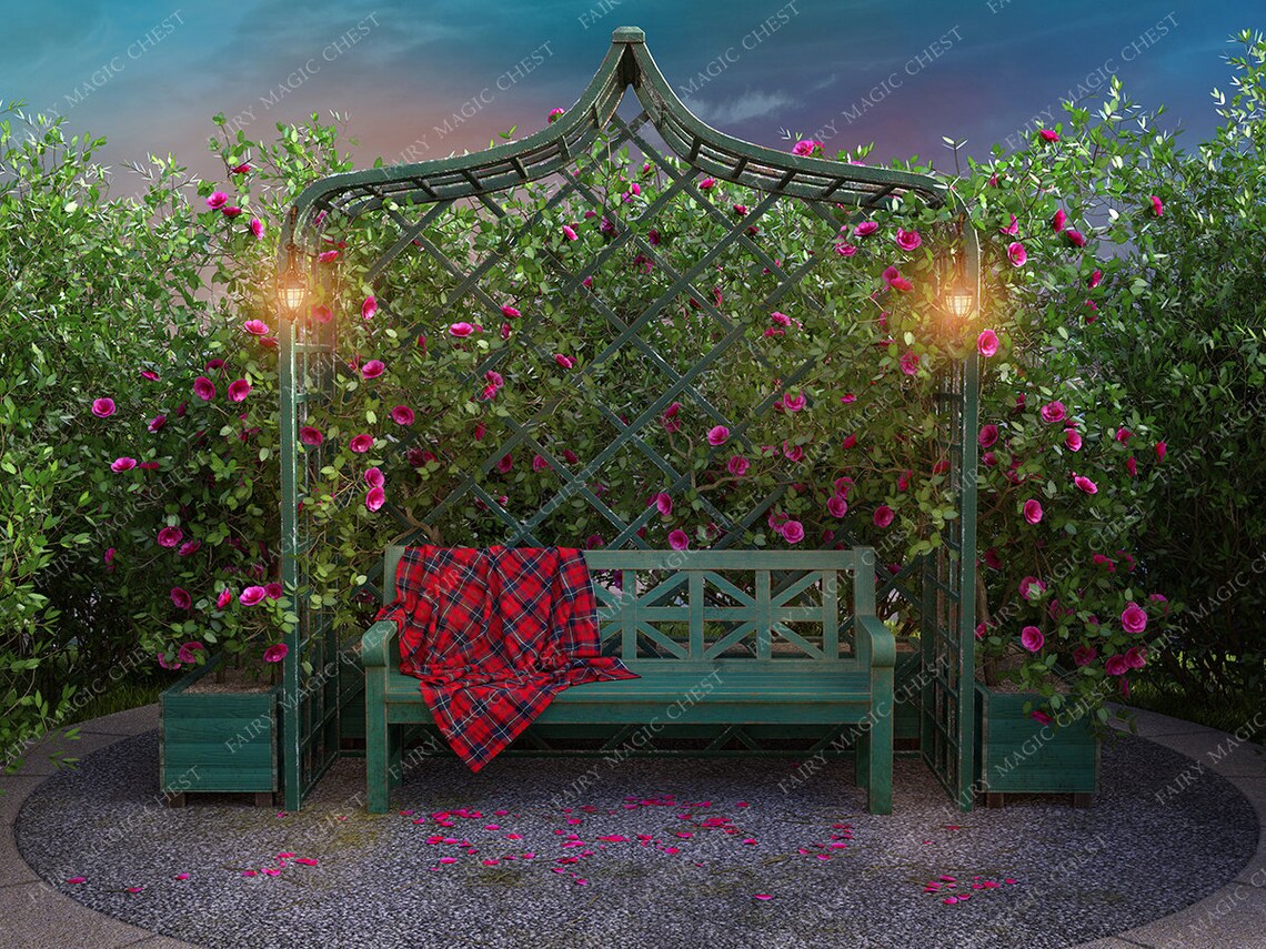 Digital Backdrop Bench With Flowers Digital Background for - Etsy