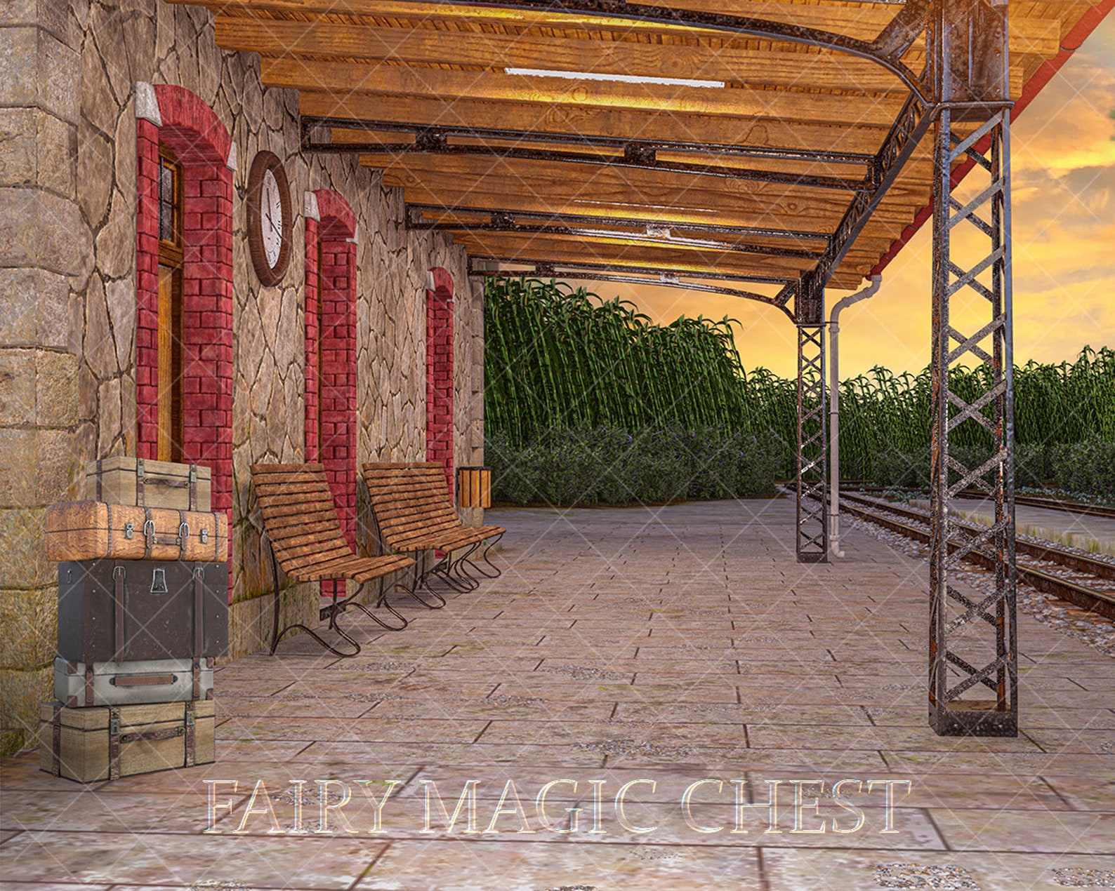 Digital Background. Vintage Train Station. Digital Backdrop - Etsy