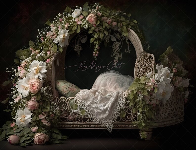 Newborn Digital Backdrop Floral Baby Crib Digital - Etsy