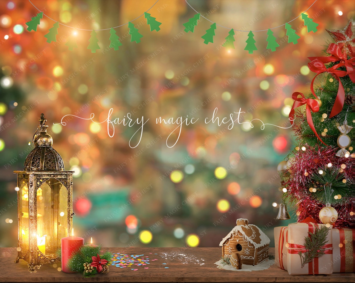 Christmas Digital Background Table With Decorations: Lantern - Etsy