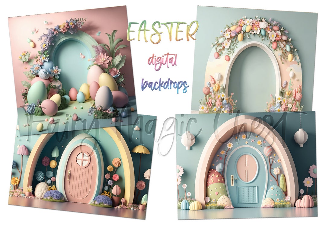 BUNDLE Easter Digital Backdrops , Fantasy Door, Pastel Colors, for ...