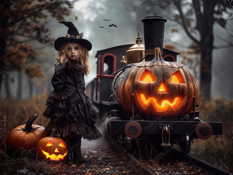 Halloween Train Digital Backdrop / Digital Background for Composite ...