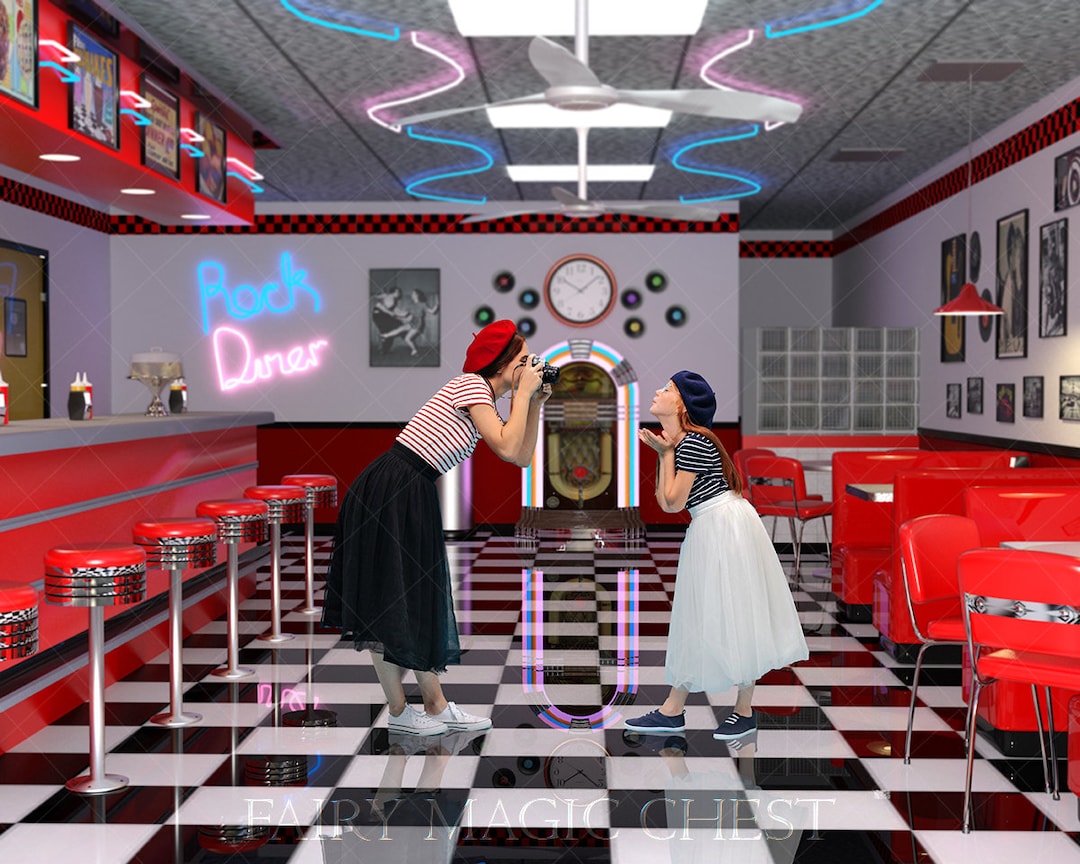 Retro Diner Digital Background . Vintage Bar 50 S . 3 Files Included ...