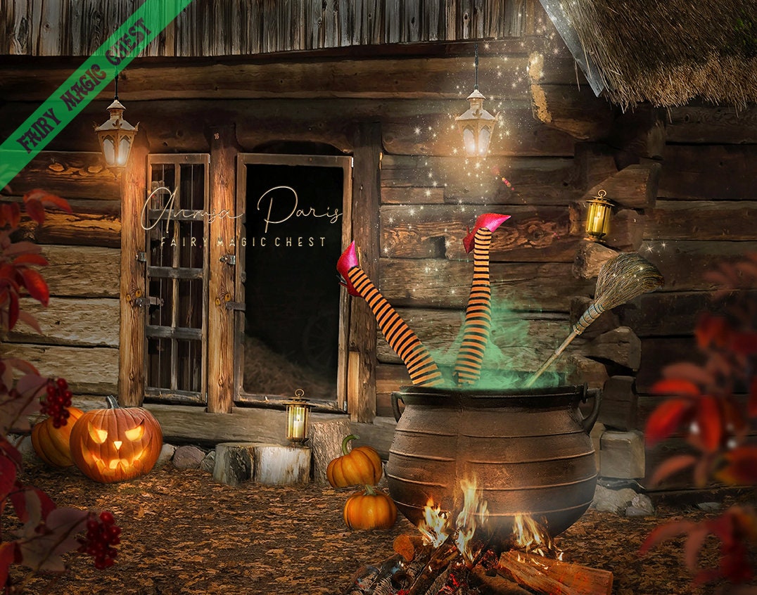 Digital background Halloween themed witch into cauldron | Etsy