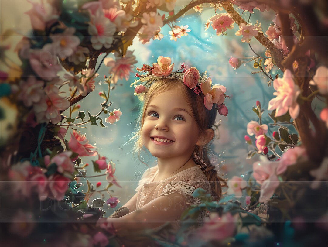 Spring Digital Backdrop, Flower Frame for Springtime Portrait ...