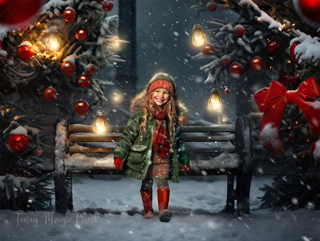 Painterly Christmas Bench Digital Background for Photography, Digital ...