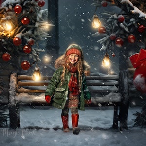 Painterly Christmas Bench Digital Background for Photography, Digital ...