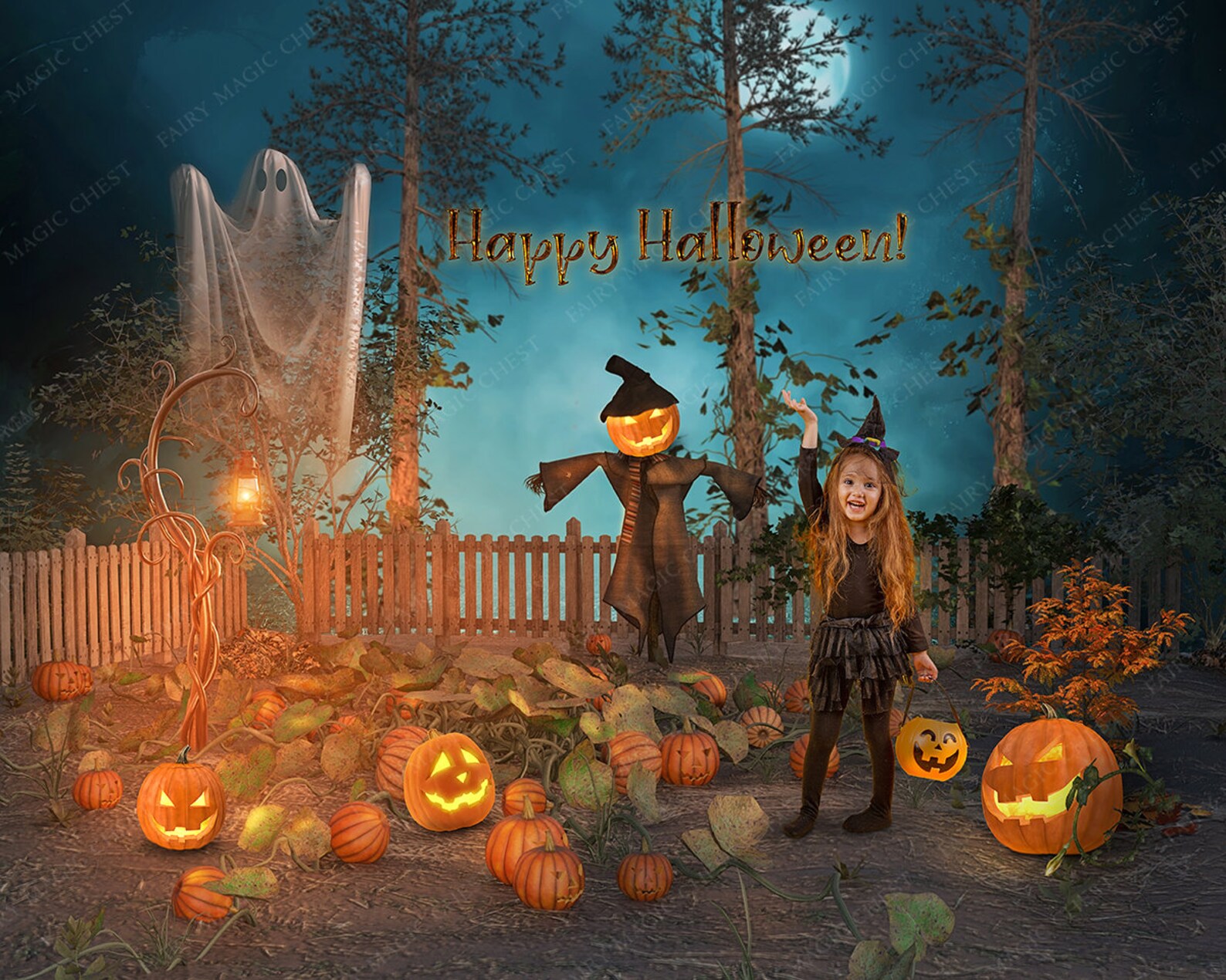 Halloween Digital Background Jack O Lantern in Pumpkin Patch. | Etsy