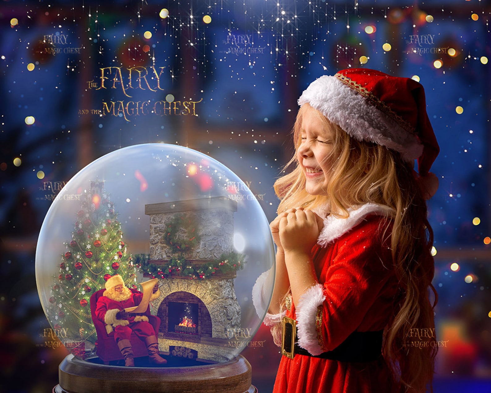 Christmas digital background / backdrop . Santa in Snow Globe | Etsy