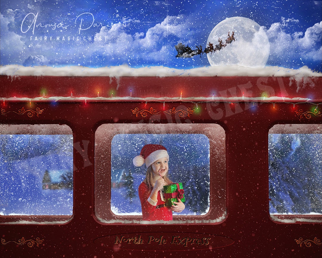 Christmas Digital Background Train Express to North Pole / Digital ...