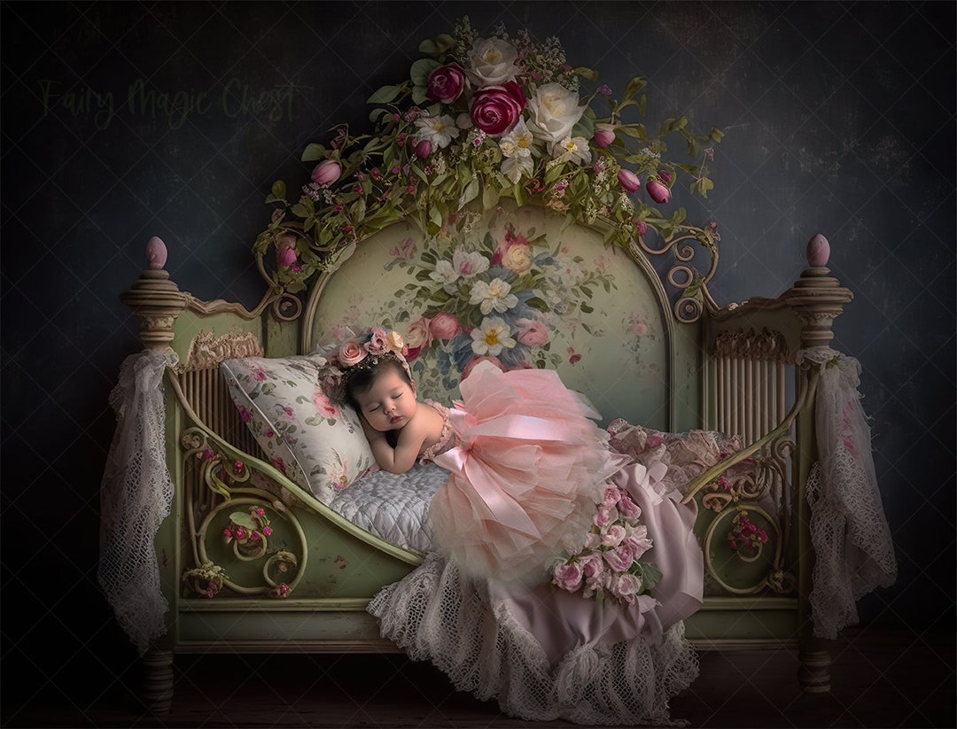 Newborn Digital Backdrop , Floral Crib, Baby Digital Background for ...