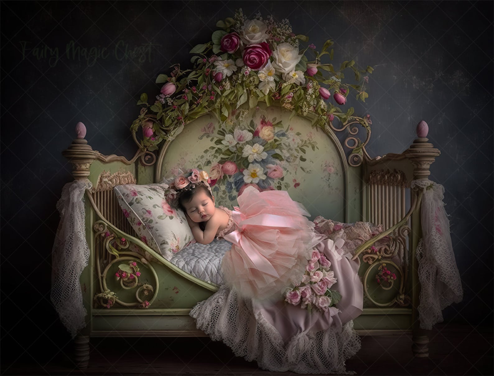 Floral Crib Newborn Digital Backdrop: Vintage Baby Girl Photography ...