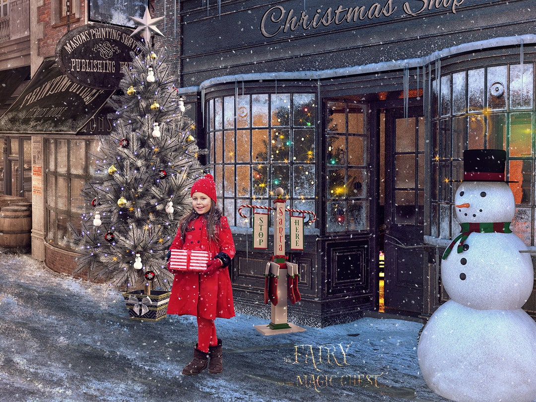 Digital Backdrop / Background , Christmas Shop , Old Vintage Street ...