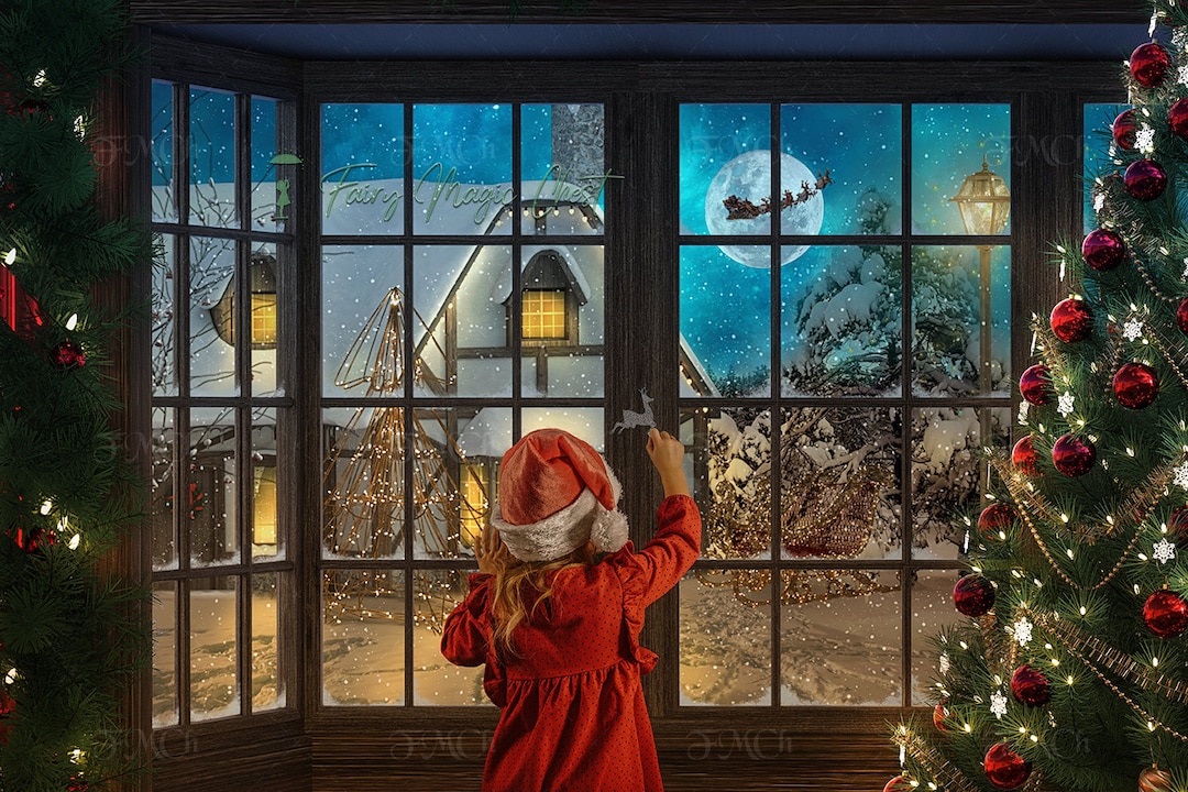 Christmas Digital Backdrop / Background, Winter Cottage View From ...