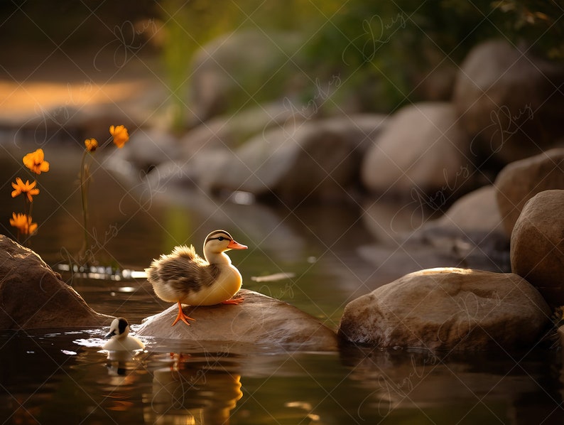 Summer Digital Backdrop for Photography - Ducks in Pond - Digital ...