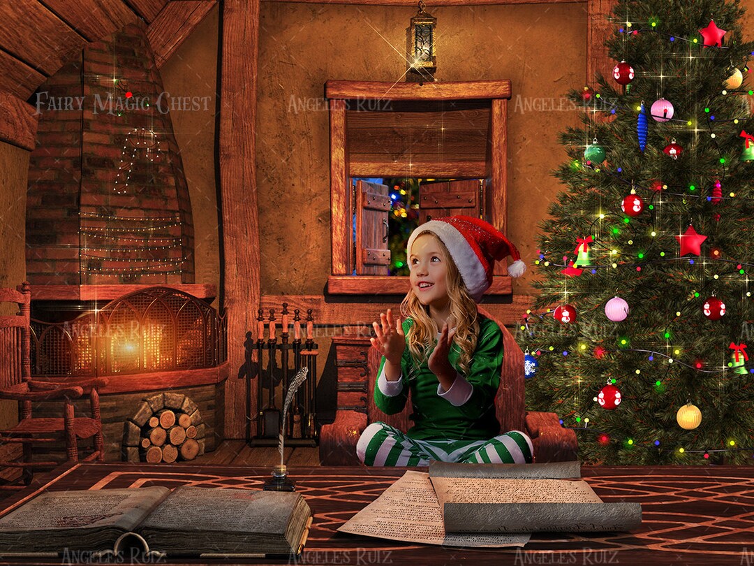 Christmas Vintage Digital Background, Desk on Fairy Tale House, With ...