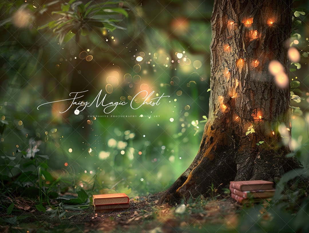 Forest Digital Backdrop . Books by Tree. Enchanted Forest. Digital ...