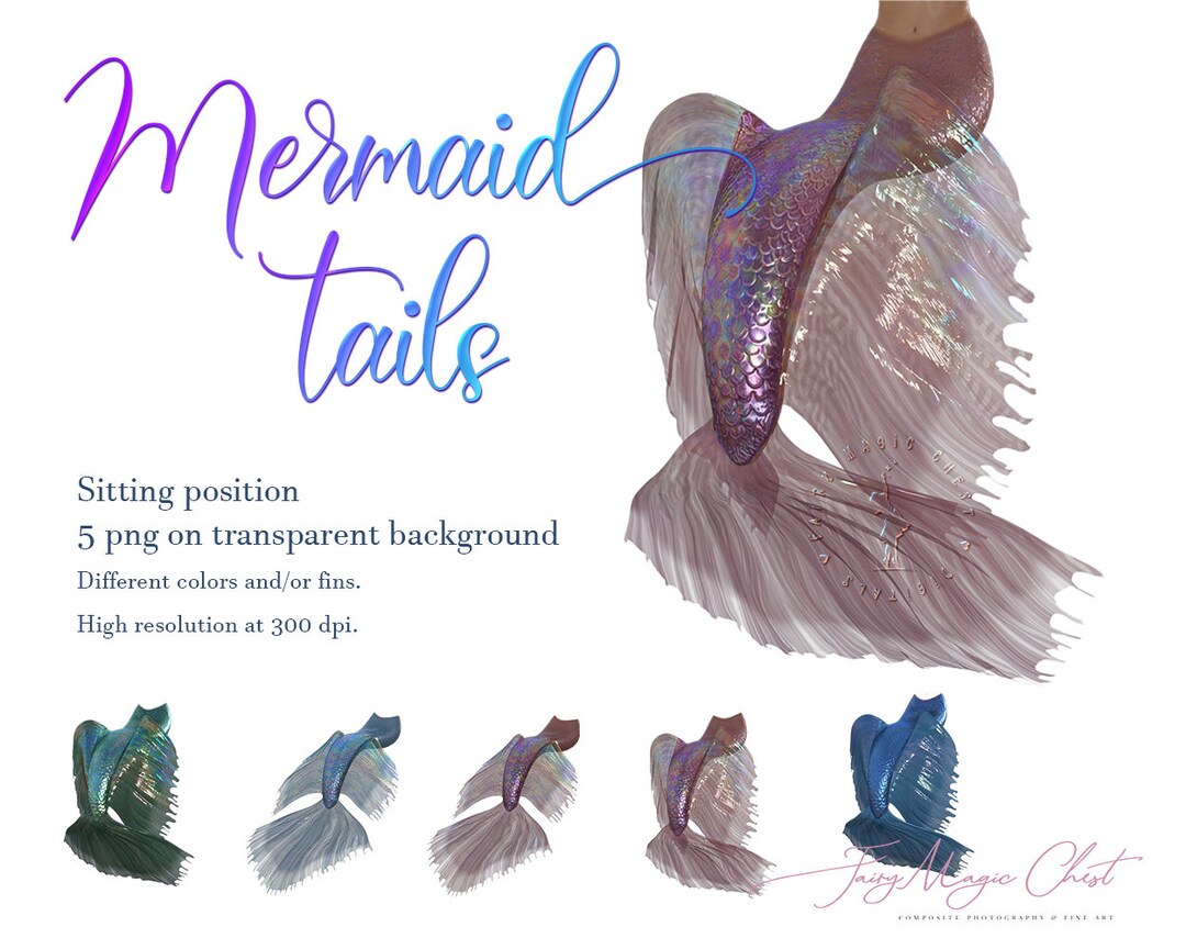 Fantasy Mermaid Tails, Digital Overlays, Separated Png Files on ...