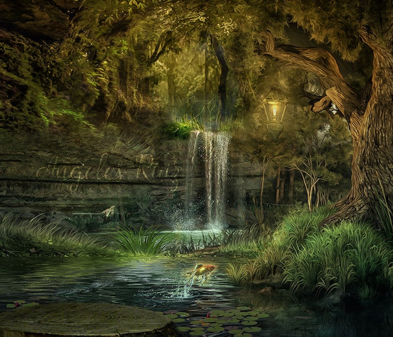 Enchanted Place Digital Background With Water and Fish - Etsy