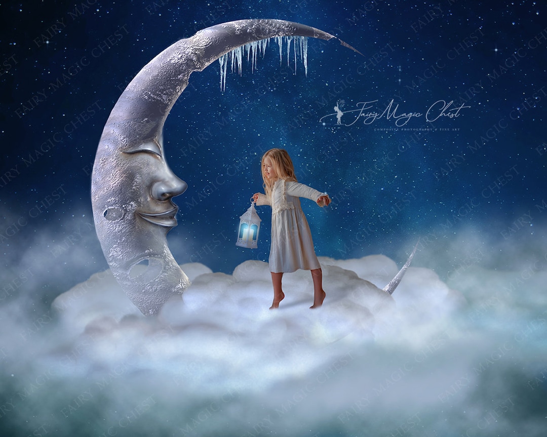 Digital Background, Fantasy Moon With Icicles and Clouds , Digital ...