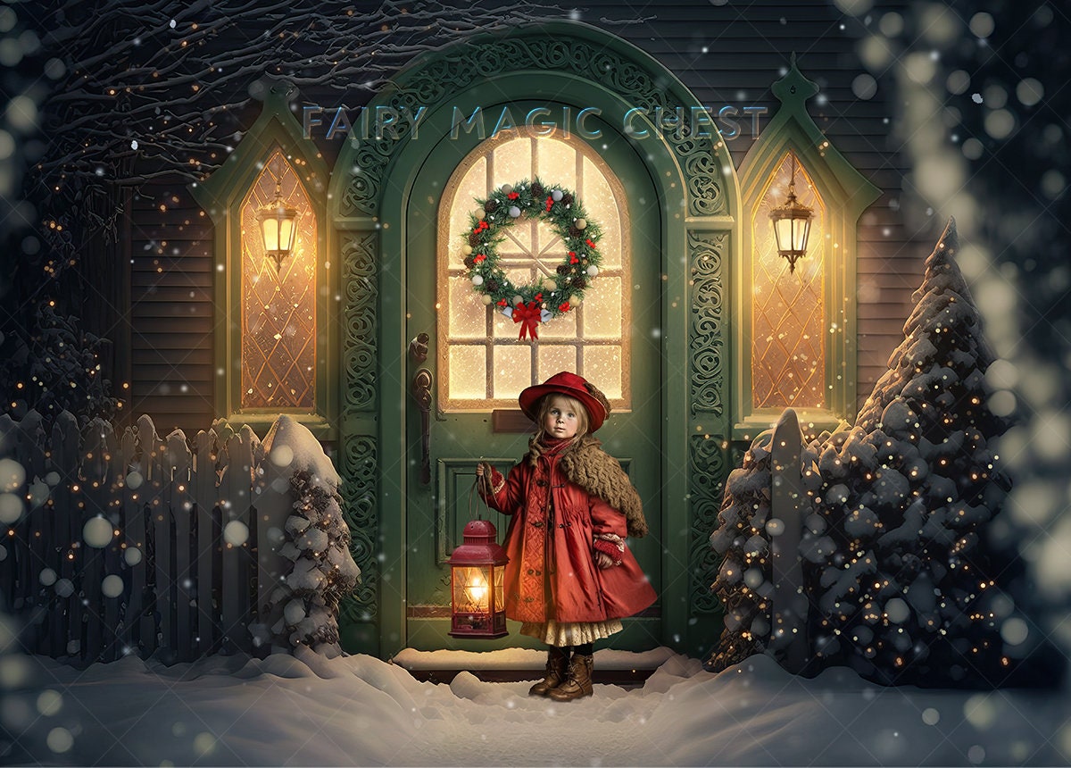 Christmas Digital Background Vintage Front Door at Christmas - Etsy