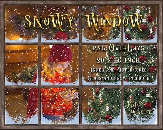 Digital 16 x 20 inch Snowy Window png overlay 5 overlays Glass and snow ...